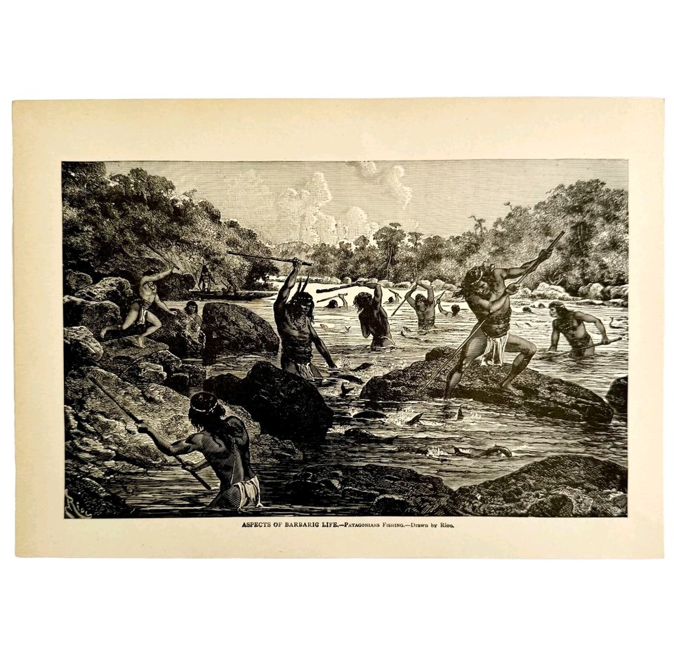Patagonian River Fishing 1903 Wood Engraving Worlds People History ...