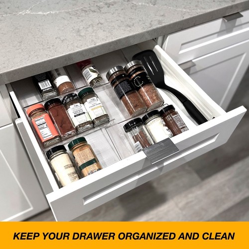 Adjustable, Expandable Plastic Spice Rack, Drawer Organizer for Kitchen ...