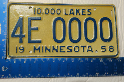 1958 58 MINNESOTA MN LICENSE PLATE SAMPLE 10,000 LAKES 4E 0000 (KC2) | eBay