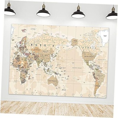 World Map Backdrop Polyester Fabric Vintage Geographical 7Wx5H Beige ...