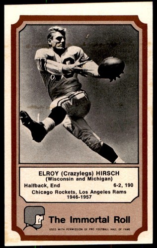 1974 FLEER FOOTBALL CARDS IMMORTAL ROLL ELROY HIRSCH LOS ANGELES RAMS ...