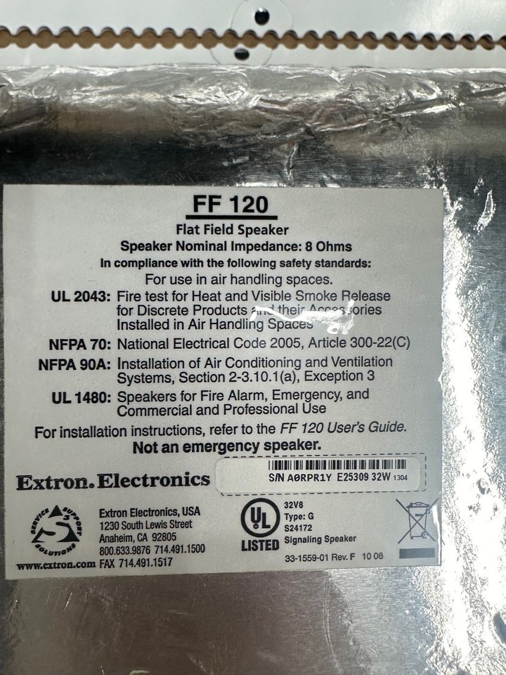 Lot of 5 Extron FF 220T Full-Range Flat Field Speaker Ceiling Mounted ...