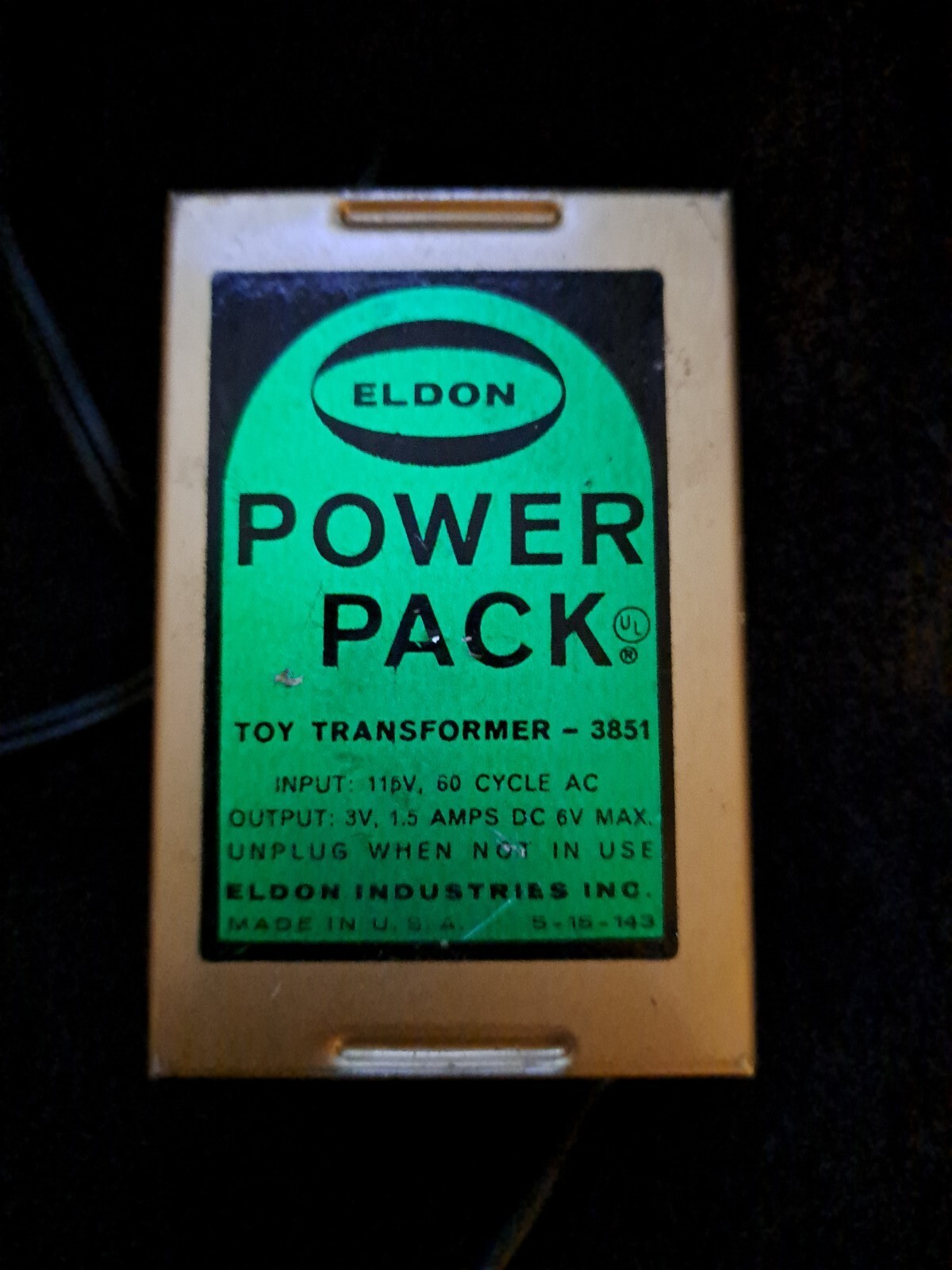Vintage Eldon Power Pack Slot Car Toy Transformer Model Green Label ...