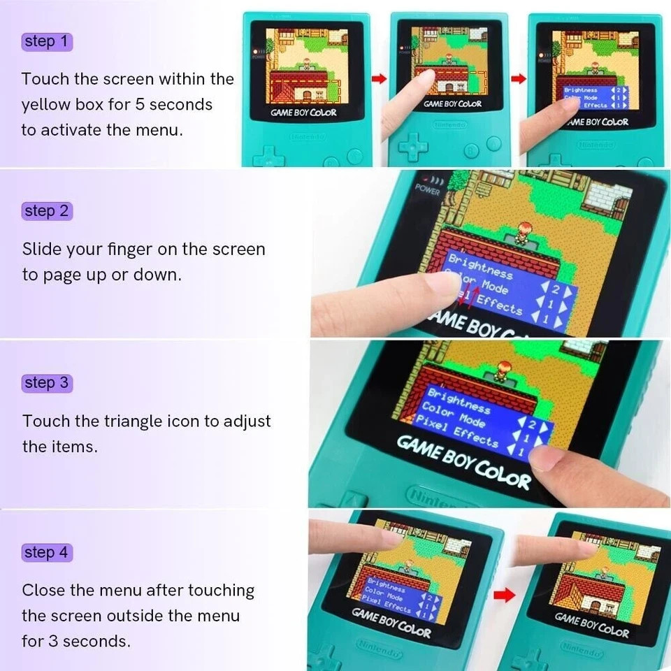 Gameboy Color *PREMIUM* OLED Screen RECHARGEABLE USB-C Battery TACTILE ...