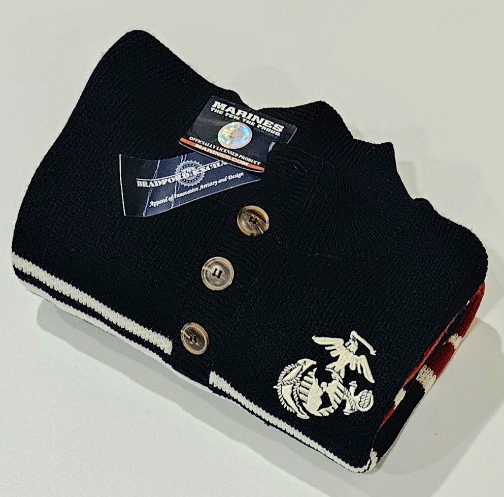 Bradford Exchange USMC USA Henley Knit Sweater Marine Corps Blue Red ...