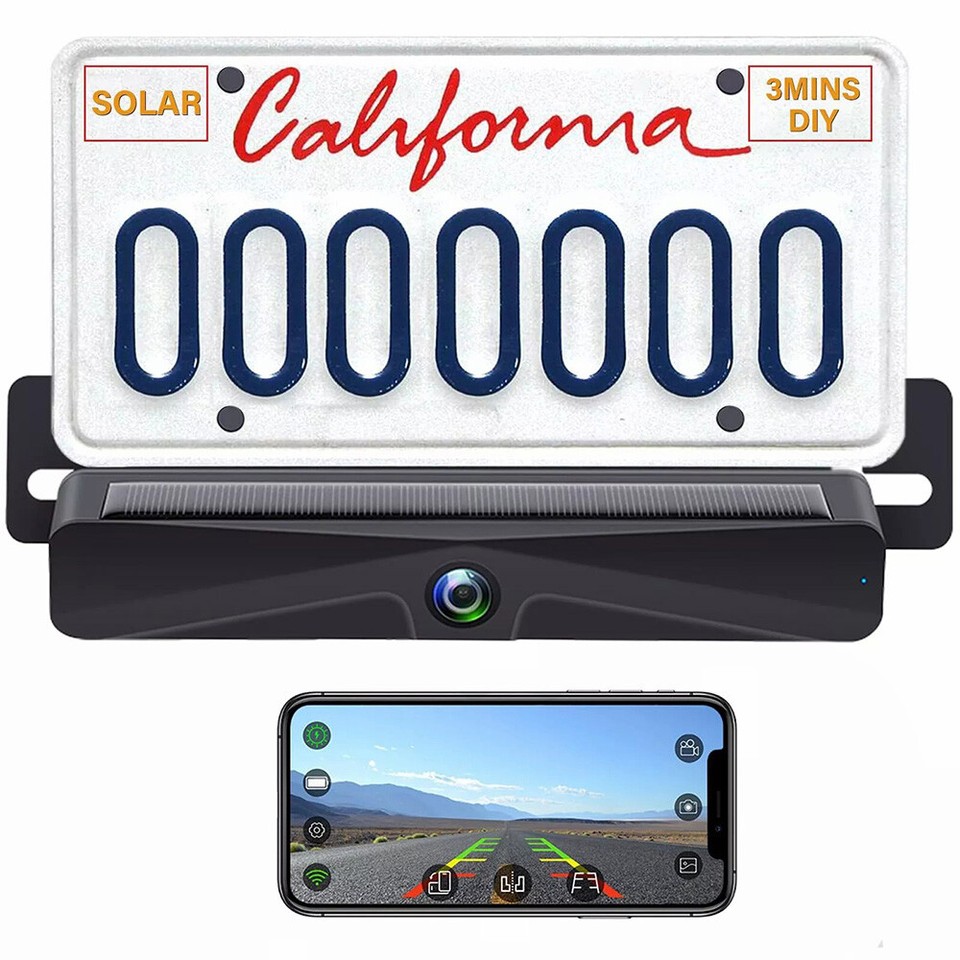 Solar WiFi Wireless Backup Camera for Car, 1080P HD License Plate Back ...