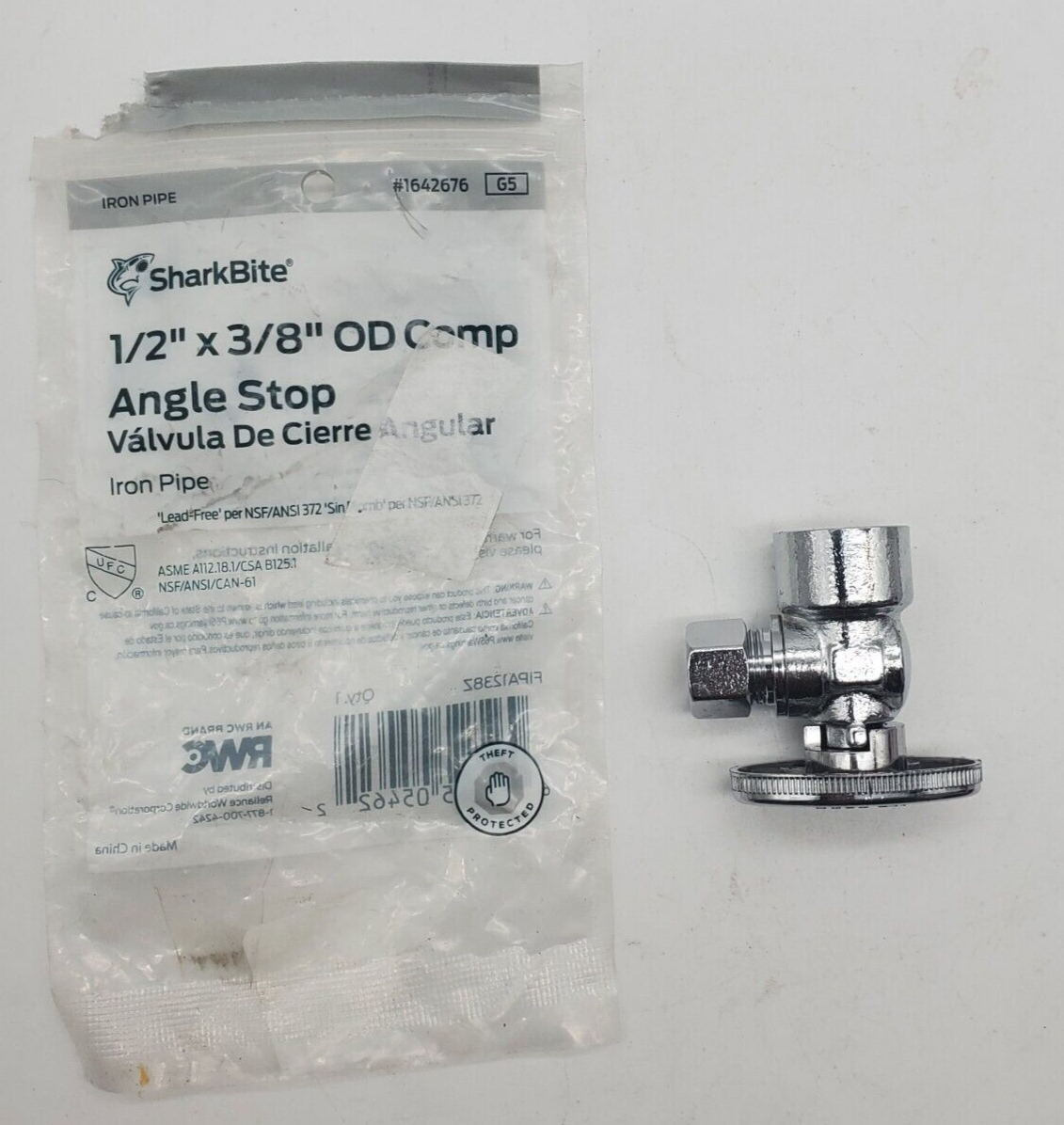 SharkBite 1/2" X 3/8" OD Compression Angle Stop Valve Iron Pipe Lead ...
