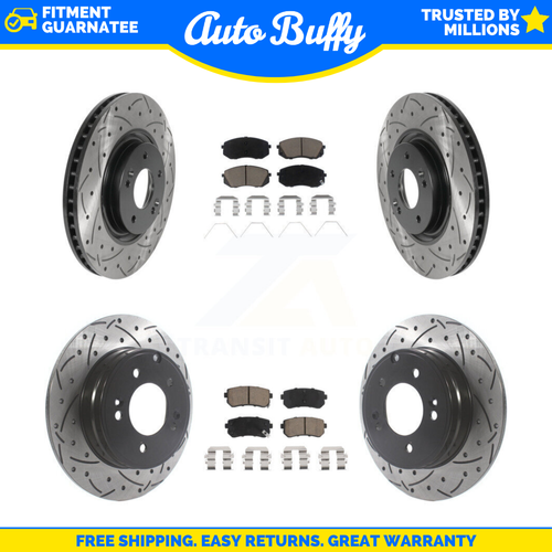 Front Rear Coated Drilled Slot Disc Brake Rotor & Ceramic Pad Kit For ...