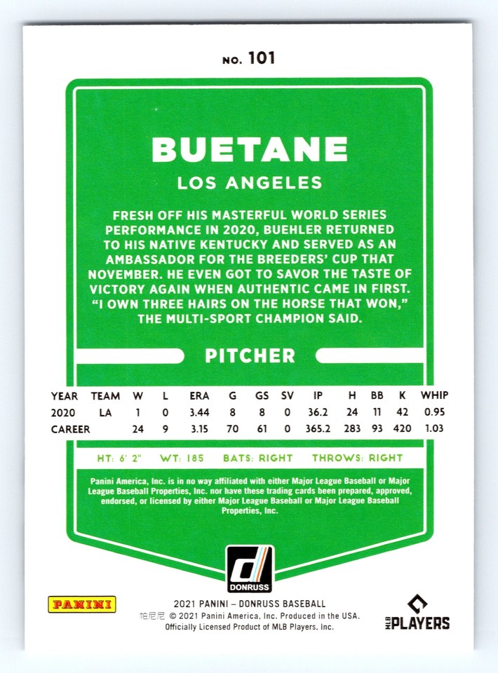 2021 Donruss #101b Walker Buehler "Buetane" Los Angeles Dodgers | eBay
