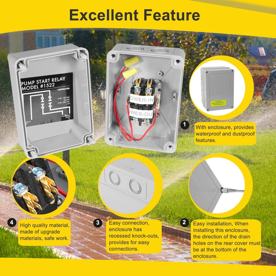 1522 Pump Start Relay with Enclosure 3 HP / 110V / 220V 24V Coil for ...