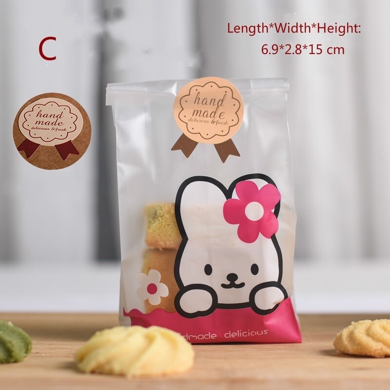 50 x Biscuit Bread Bags with Stickers Self-sealing Bag for Candy Baking ...