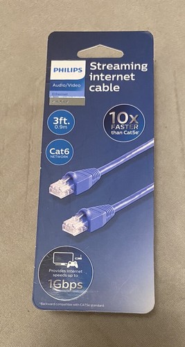 Philips Elite Cat6 Streaming Internet Cable 3ft Ethernet Blue | eBay