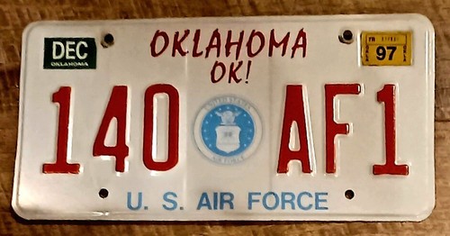 1997 Oklahoma US Air Force #140 AF 1 License Plate - Military Armed ...