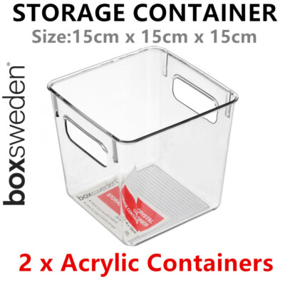 2 x Square Acrylic Storage Container 15x15cm Box Organiser Basket Bin ...