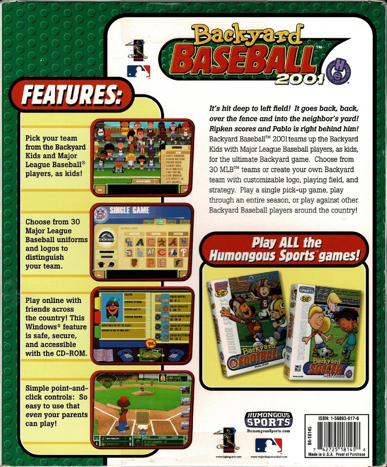 Backyard Baseball 2001 Pc Mac XP Sealed Big Box MLB Players Playing As ...