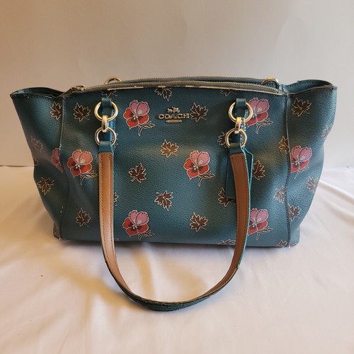 Coach Mini Christie Carryall Crossbody Purse Teal Wildflower Pattern ...