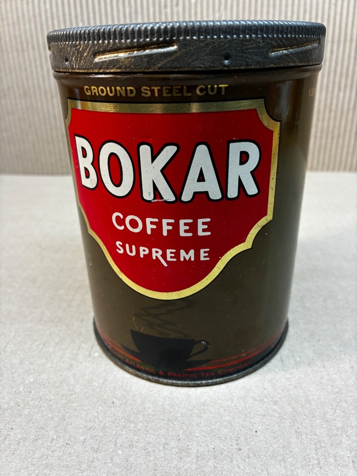 Antique Bokar Coffee Supreme One Pound Round Tin Container Can Kitchen ...