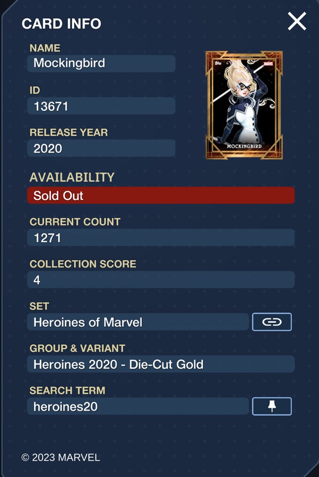 Topps Marvel Collect 2020 Heroines of Marvel - Mockingbird - Gold SR ...