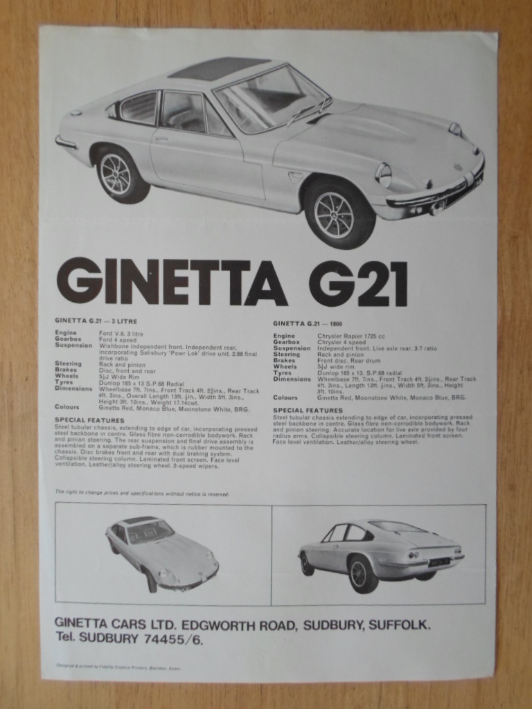 GINETTA G21 orig 1972-1974 UK Mkt Sales Brochure Leaflet | eBay