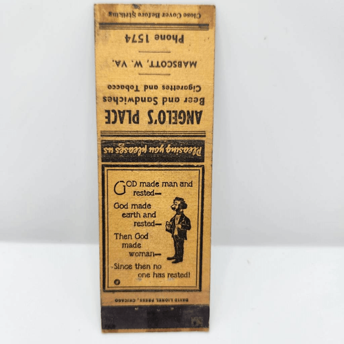 Vintage Matchcover Angelo's Place Mabscott West Virginia | eBay