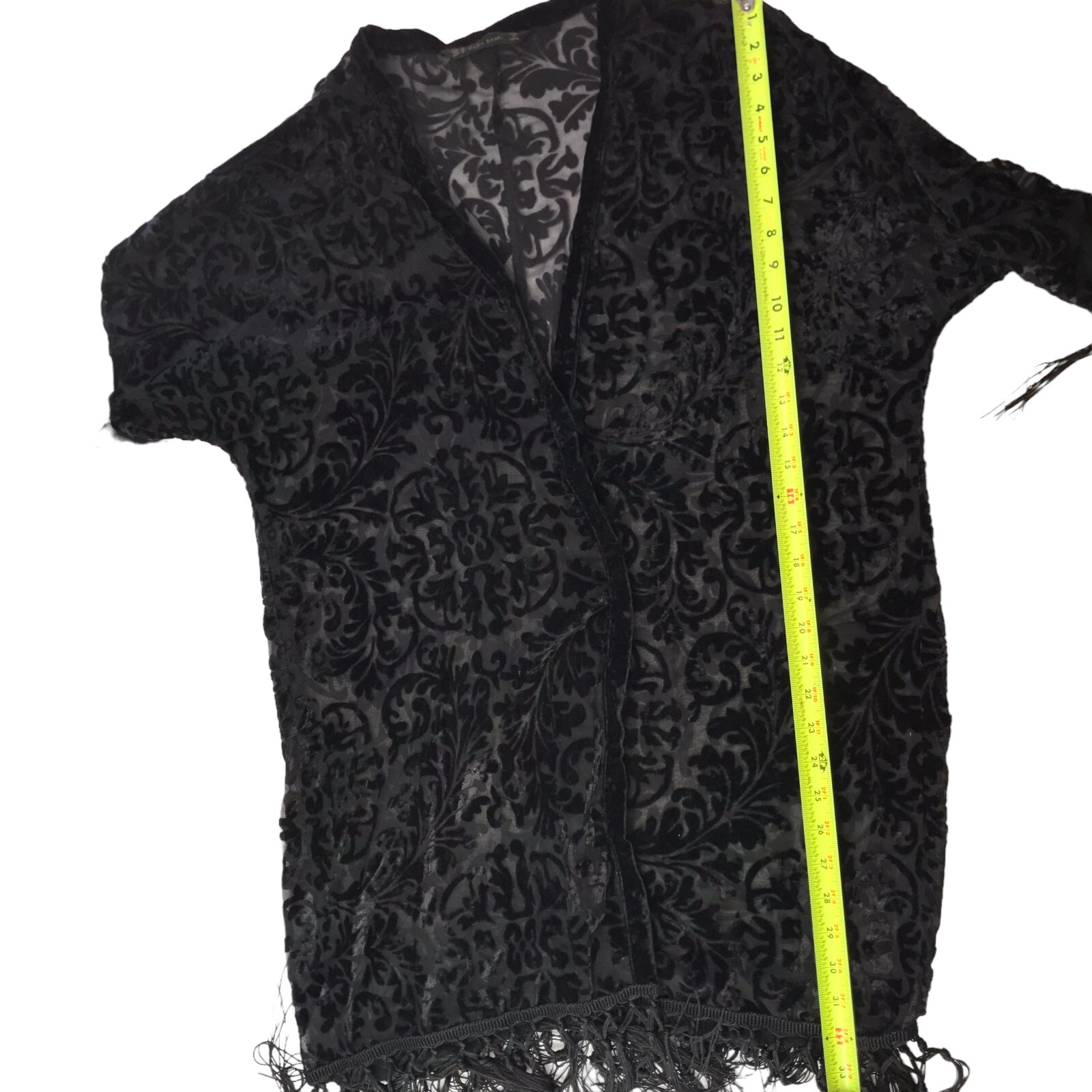 Rare ZARA Black Devore Velvet Burnout Fringed Kimono … - Gem