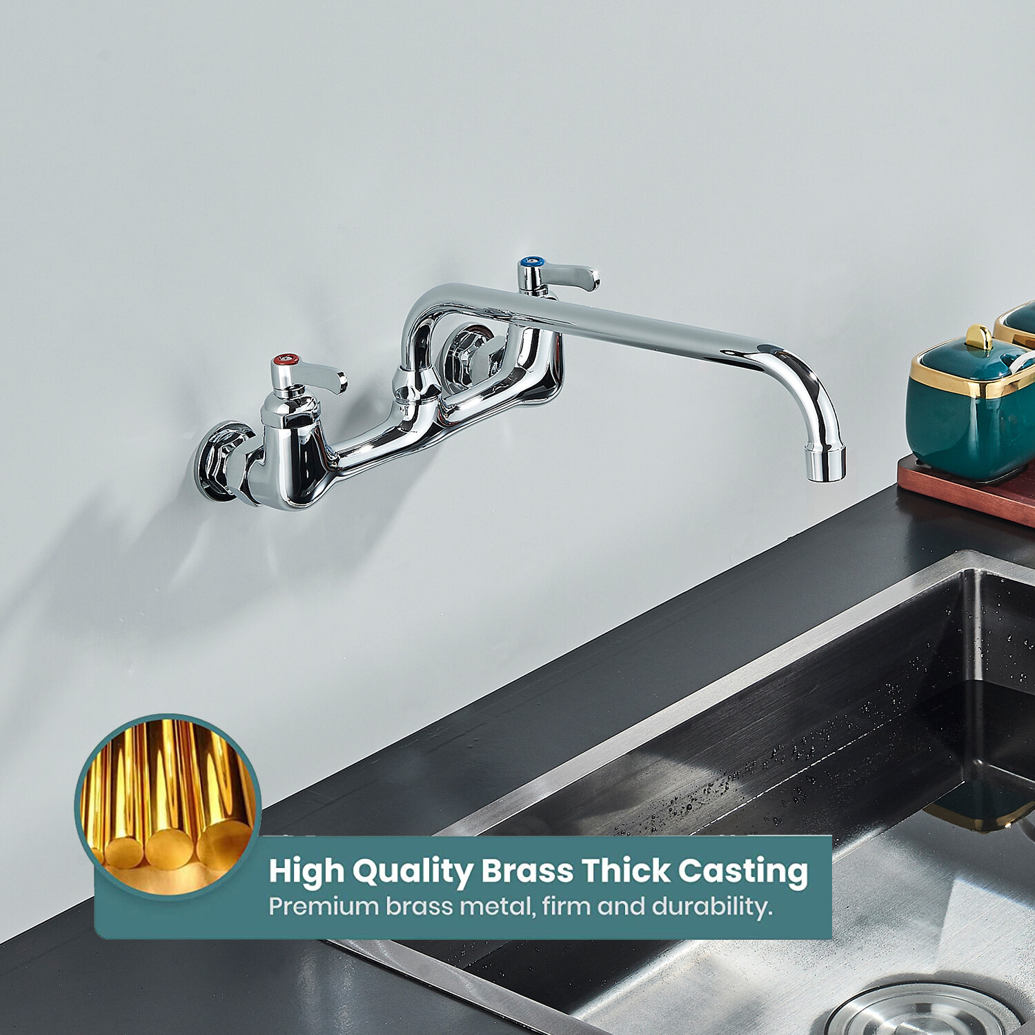 8''10"12" Kitchen Faucet Wall Mount Commercial Sink Faucet Dual Handle ...
