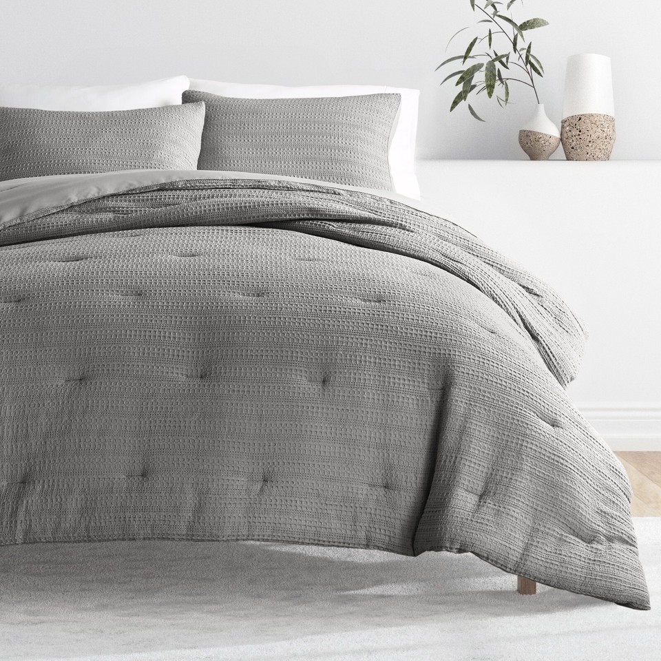 Luxury Waffle Textured 3-Piece Comforter Set: All-Season Down ...