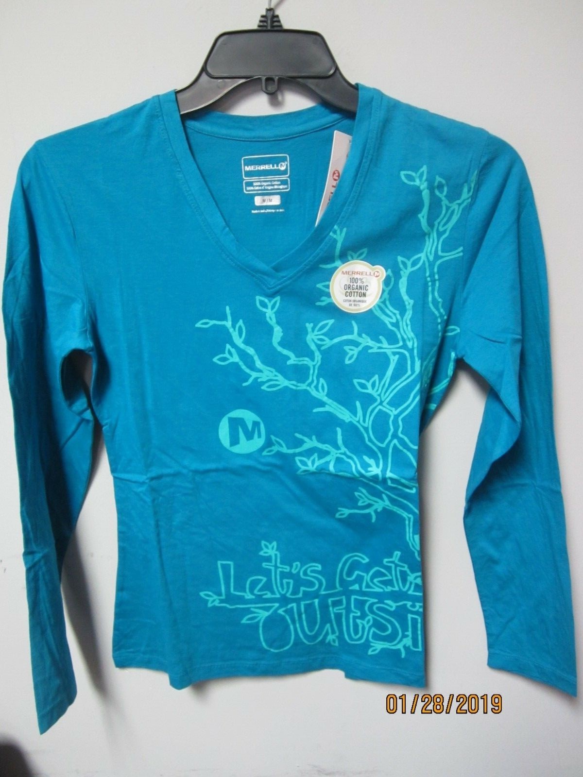 Merrell Women's Long Sleeve V-Neck Blue Paisley Graphic Tee Size M 100% ...