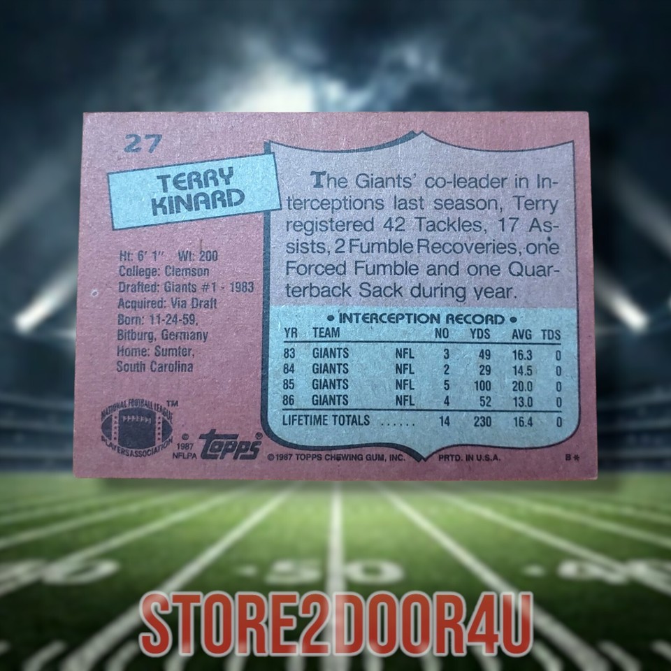 Terry Kinard 1987 Topps NFL Rookie New York Giants #27 | eBay