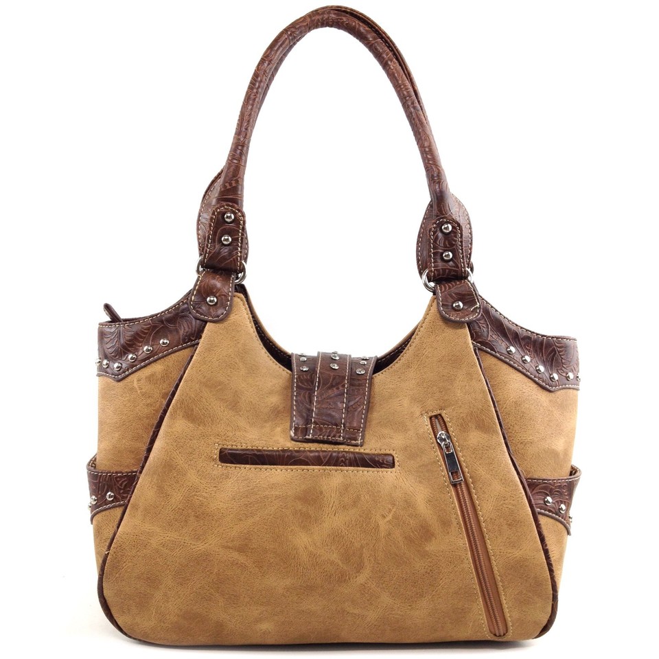 Justin West Western Floral Cut Stud Buckle Conceal Carry Large Handbag ...