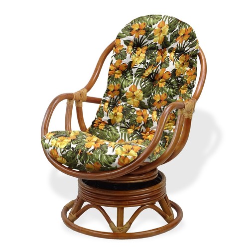 Bali Swivel Rocking Chair Rattan Wicker Handmade with Floral Cushion ...