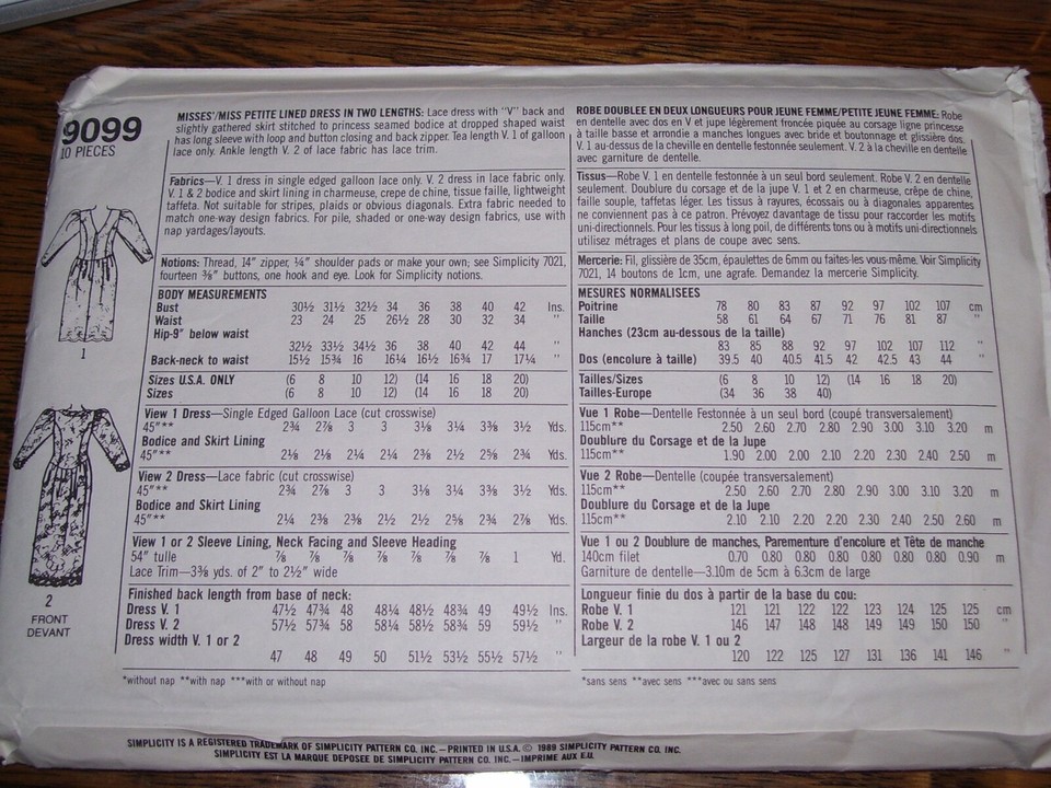 SIMPLICITY #9099- LADIES ANKLE LENGTH BRIDAL GOWN w/DEEP "V" BACK ...