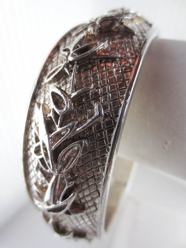 Vintage Silvertone Raised Leaves Etched Design Wide Bangle Bracelet | eBay