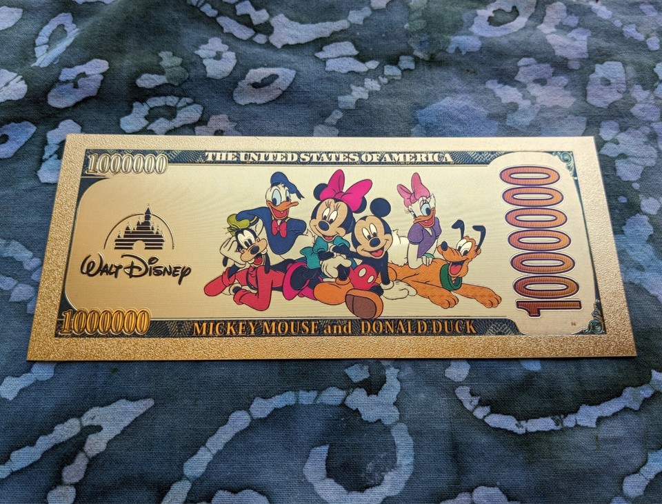 6 Piece 24k Gold Foil Plated Disney Mickey Mouse Collectible Banknote ...