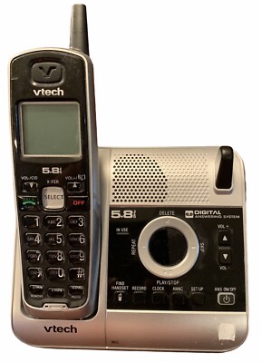 Vtech Cordless Phone W/ Base Silver/Black 5.8ggHz Digital Answering Sys ...