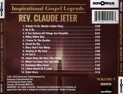 REV. CLAUDE JETER - INSPIRATIONAL GOSPEL LEGENDS, VOL. 3 NEW CD ...