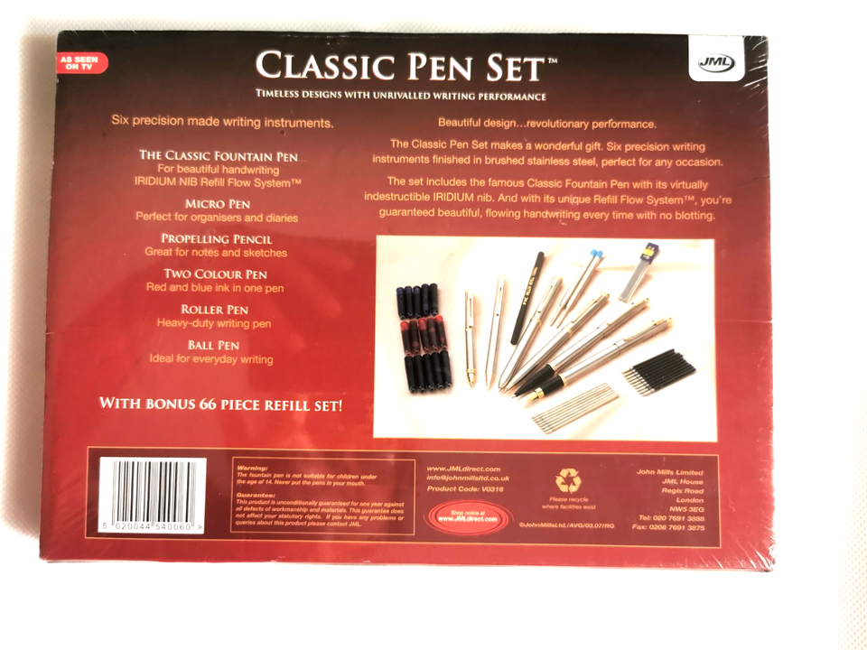 New/Sealed JML Classic Pen Set As Seen on TV Six Pens Inc Fountain Pen ...