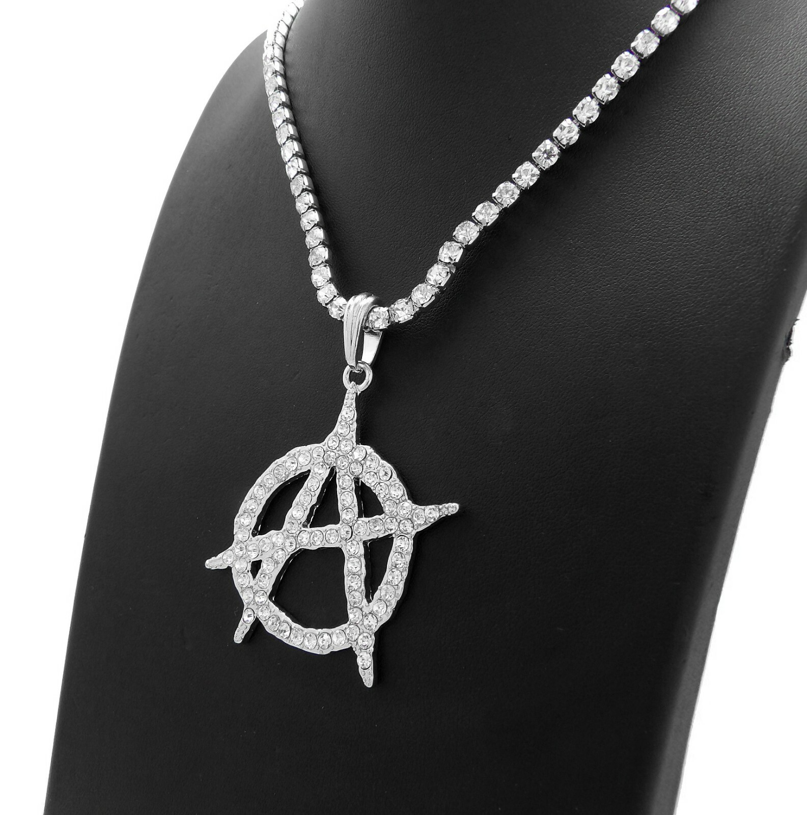 New Iced Anarchy Pendant 16",18",20" Rhinestone Chain Hip Hop Necklace ...
