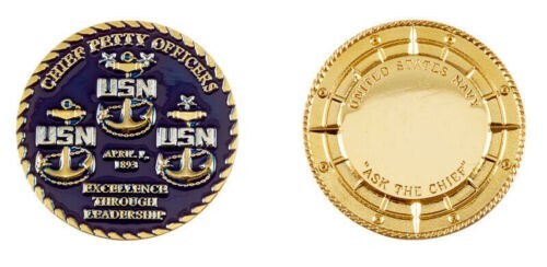 RANK, NAVY CHIEF PETTY OFFICER 1893 CHALLENGE COIN "ASK THE CHIEF" 1 / ...
