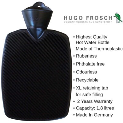 Hugo Frosch Classic Hot Water Bottle Black 1.8L Hugo Frosch - Germany ...
