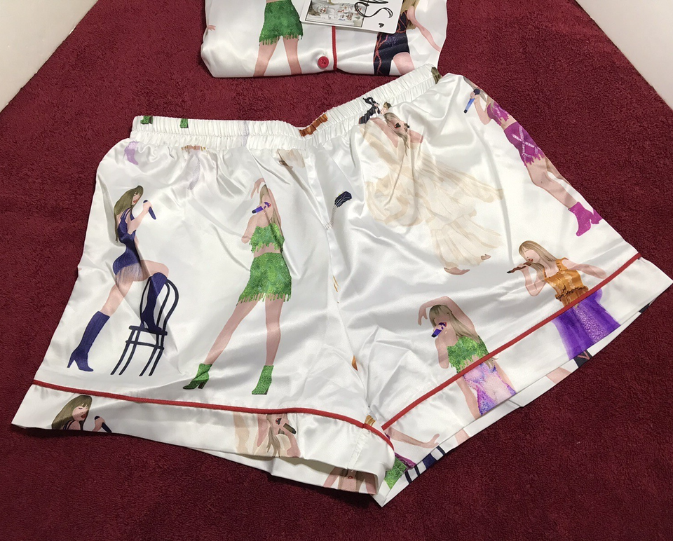 Taylor Swift PJ Pajamas Set Women's Sz XS Eras Tour Satin Shorts 2 ...