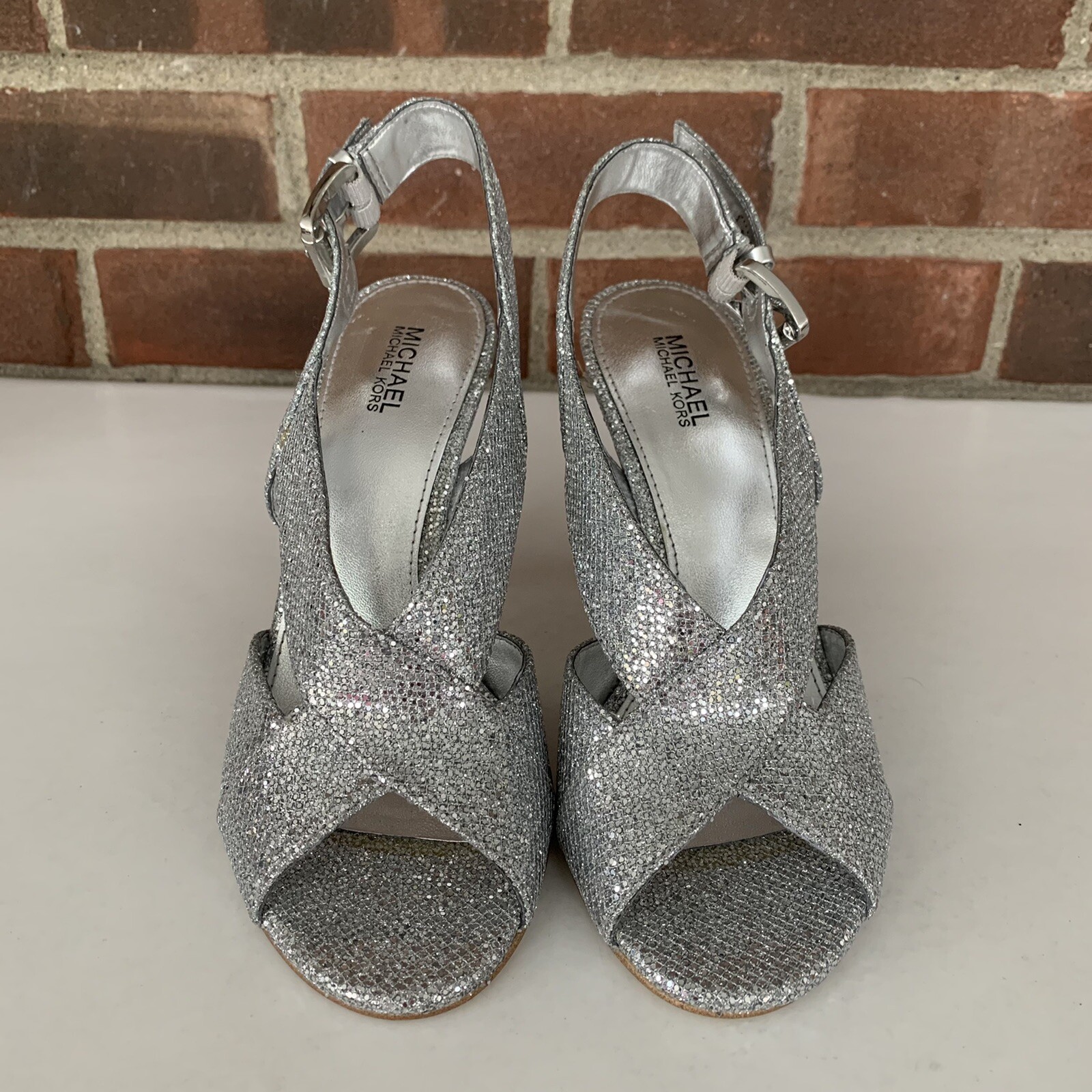 Michael Michael Kors Womens Becky Silver Shimmer High… - Gem