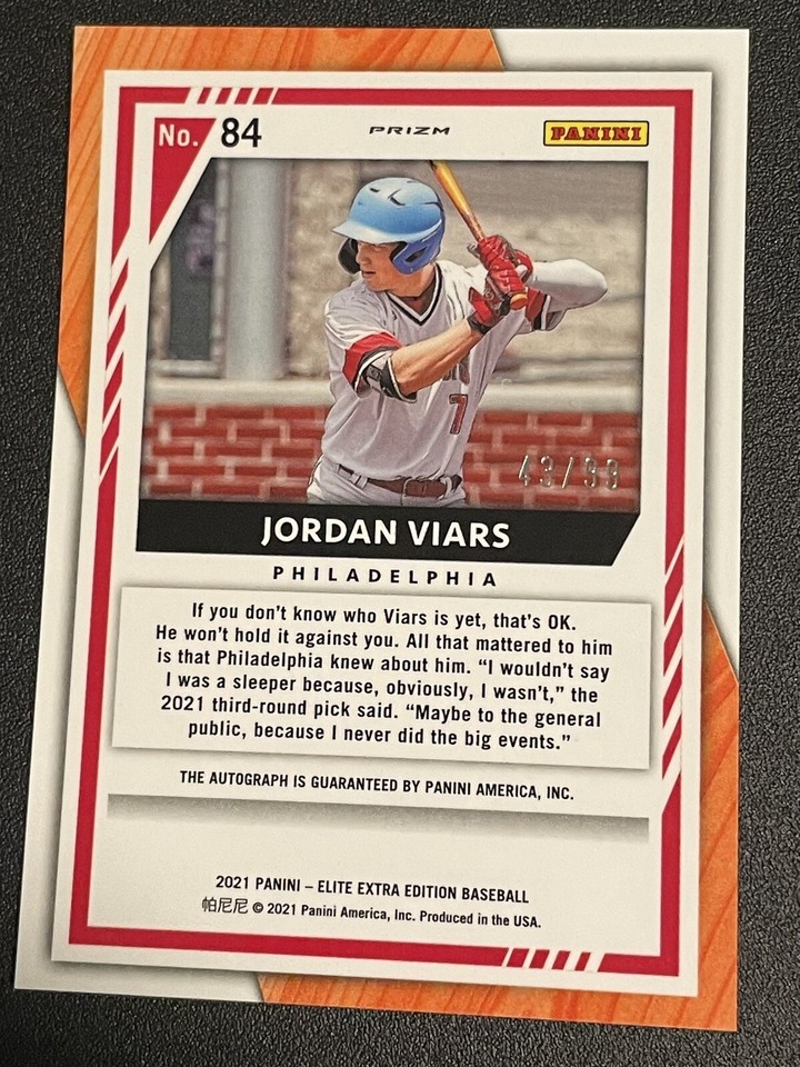 2021 Panini Elite Extra Edition Jordan Viars #/99 Auto Philadelphia ...