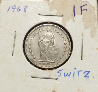 World Coins -Switzerland 1968 1 Franc Coin - Republic Helvetia ...
