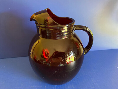 Vintage Anchor Hocking Royal Ruby Red Glass Ball Pitcher with Ice Lip ...