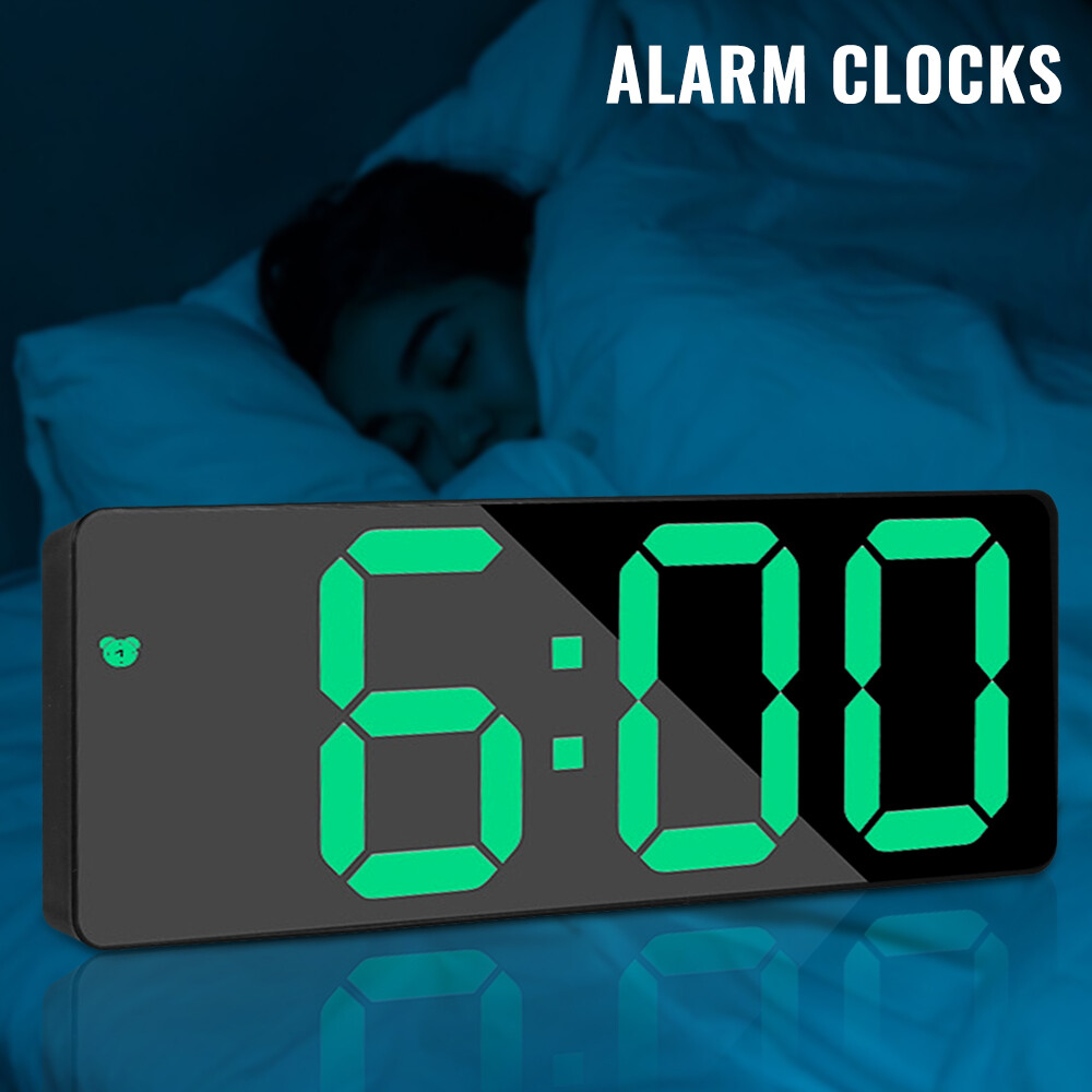 Black Mirror LED Alarm Clock Night Light Digital Clock USB Charging ...