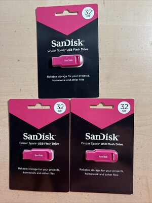 LOT of 3 Pink SanDisk Cruzer Spark 32GB USB 2.0 Flash Drive NEW | eBay