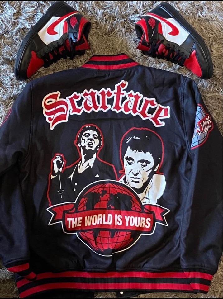 NWOT Reason X Scarface Tony Montana Varsity Jacket Black/Red Mens Size ...