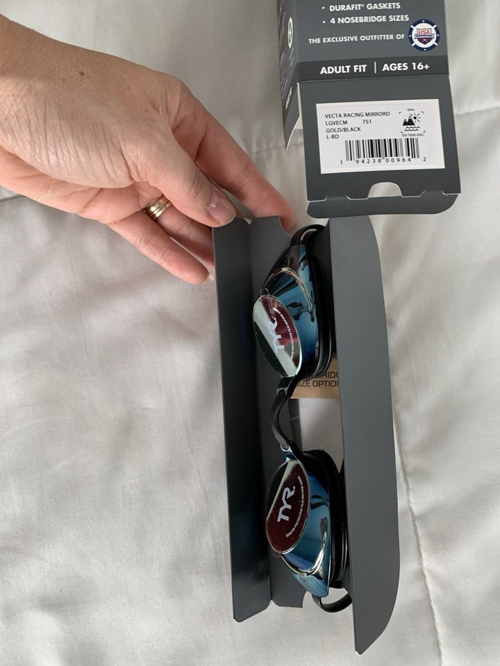 TYR Vectra Racing Adult Fit Mirrored Swim Goggles Gold/Black Anti Fog ...