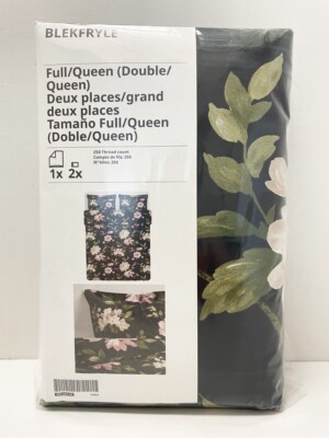 Ikea BLEKFRYLE Full/Queen Duvet cover and pillowcase(s), black/flower ...